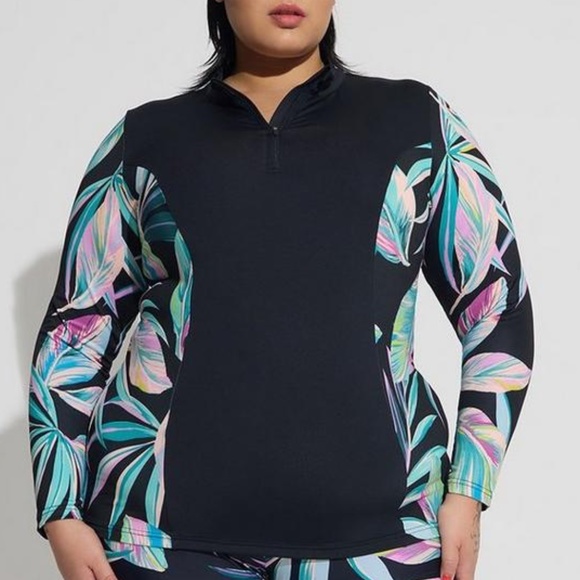 torrid | Swim | Torrid Rashguard Swim Top 3x Black Tropical Palm Print ...